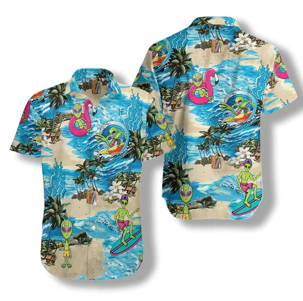Alien On The Beach Hawaiian Shirt, Summer Beach Aloha Shirt For Men An ...