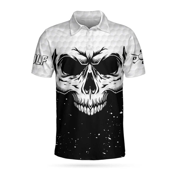 Golf Skull Pattern Black And White Polo Shirt, Golf Pattern Polo Shirt ...