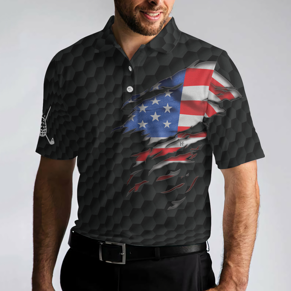 American Flag Teared Golf Pattern Golf Men Polo Shirt, Best Golfing Sh ...